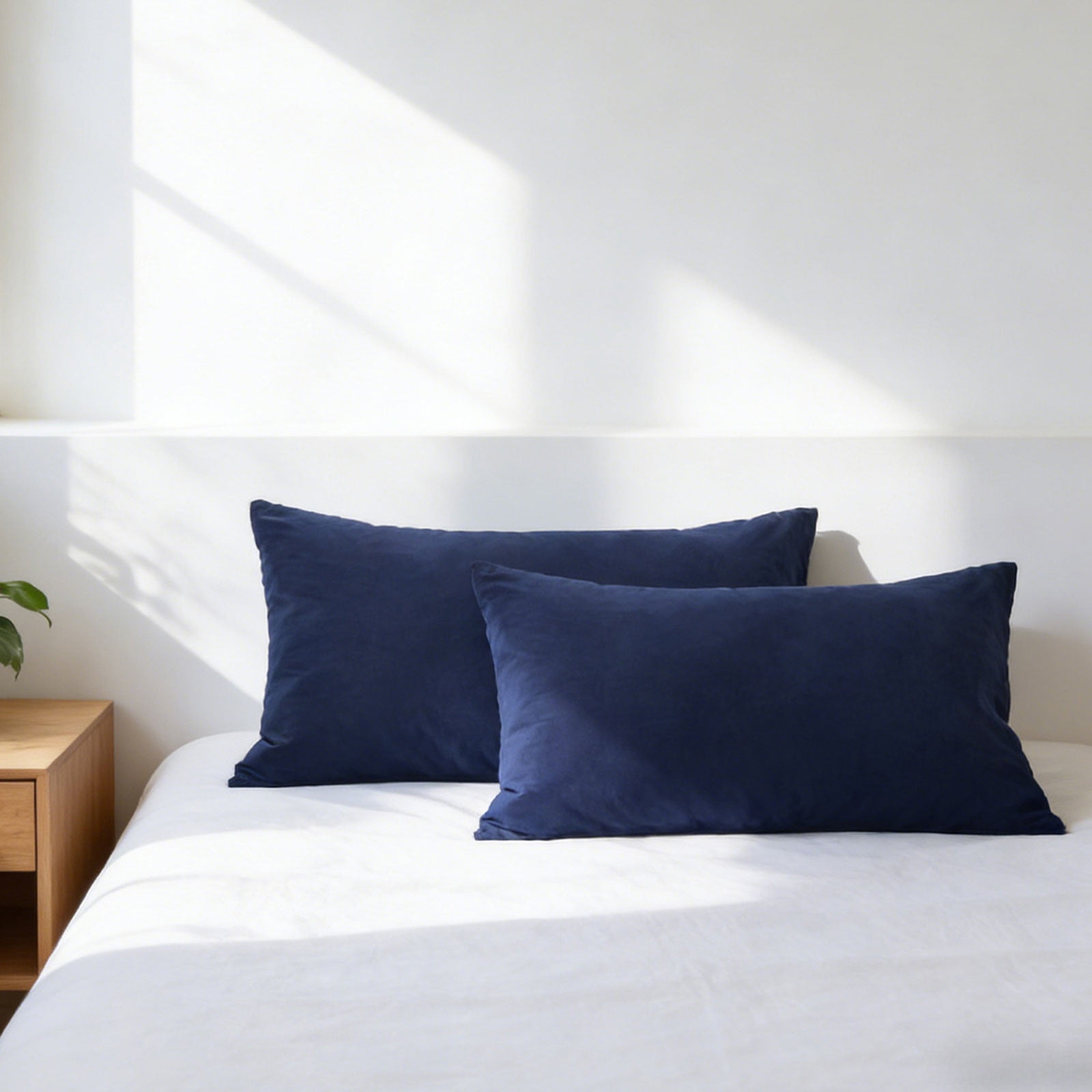 Click here for Cotton Pillowcase 2 Pair Navy Blue Brushed Microfi... prices