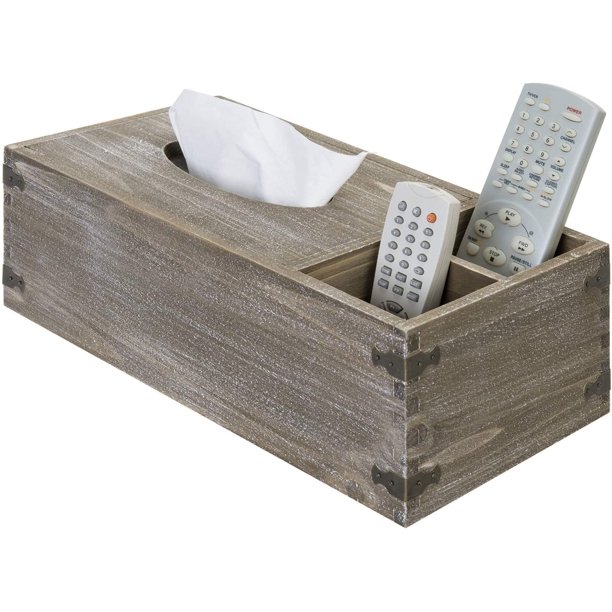 Rustic Brown Wood Tissue Box Holder with Remote Control Organizer ...
