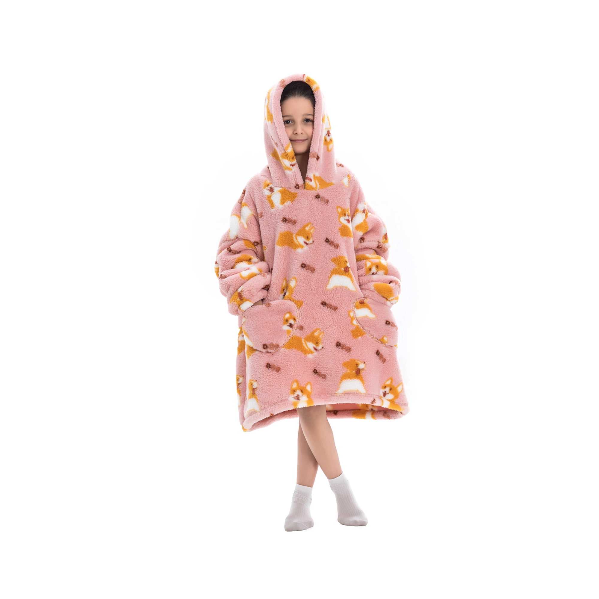 Caitzr Oversized Wearable Blanket Hoodie For Adult Kids - Big Hooded Sherpa Junior Sweatshirt With Front Pocket