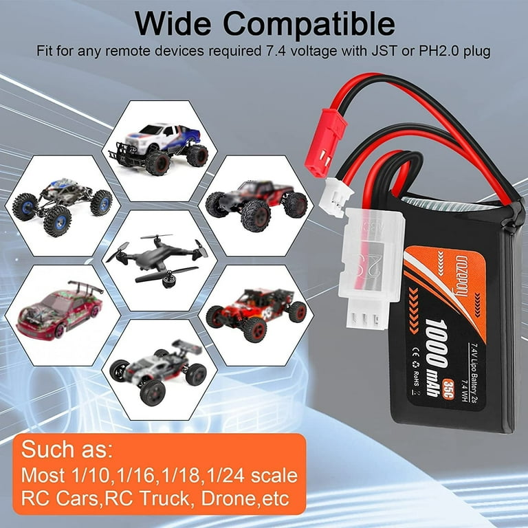 1/16 Scale Charger USB RC Car Charger - 7.4V 1000mA Lipo Battery ...