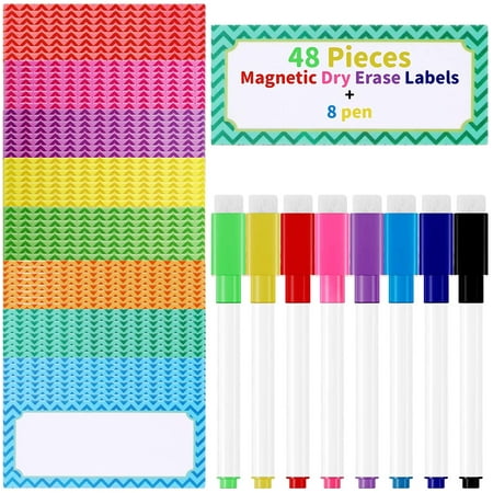 48 Pieces Magnetic Dry Erase Labels Reusable Erasable Magnetic Labels ...