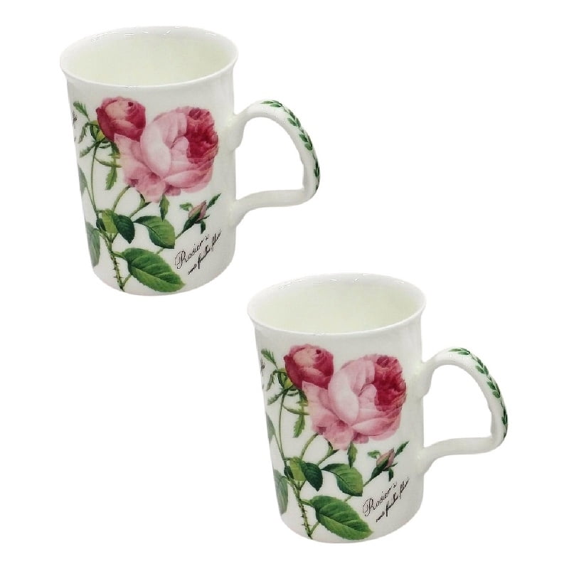 Roy Kirkham Redoute Rose Ceramic Large Lancaster Mugs in White/Pink ...