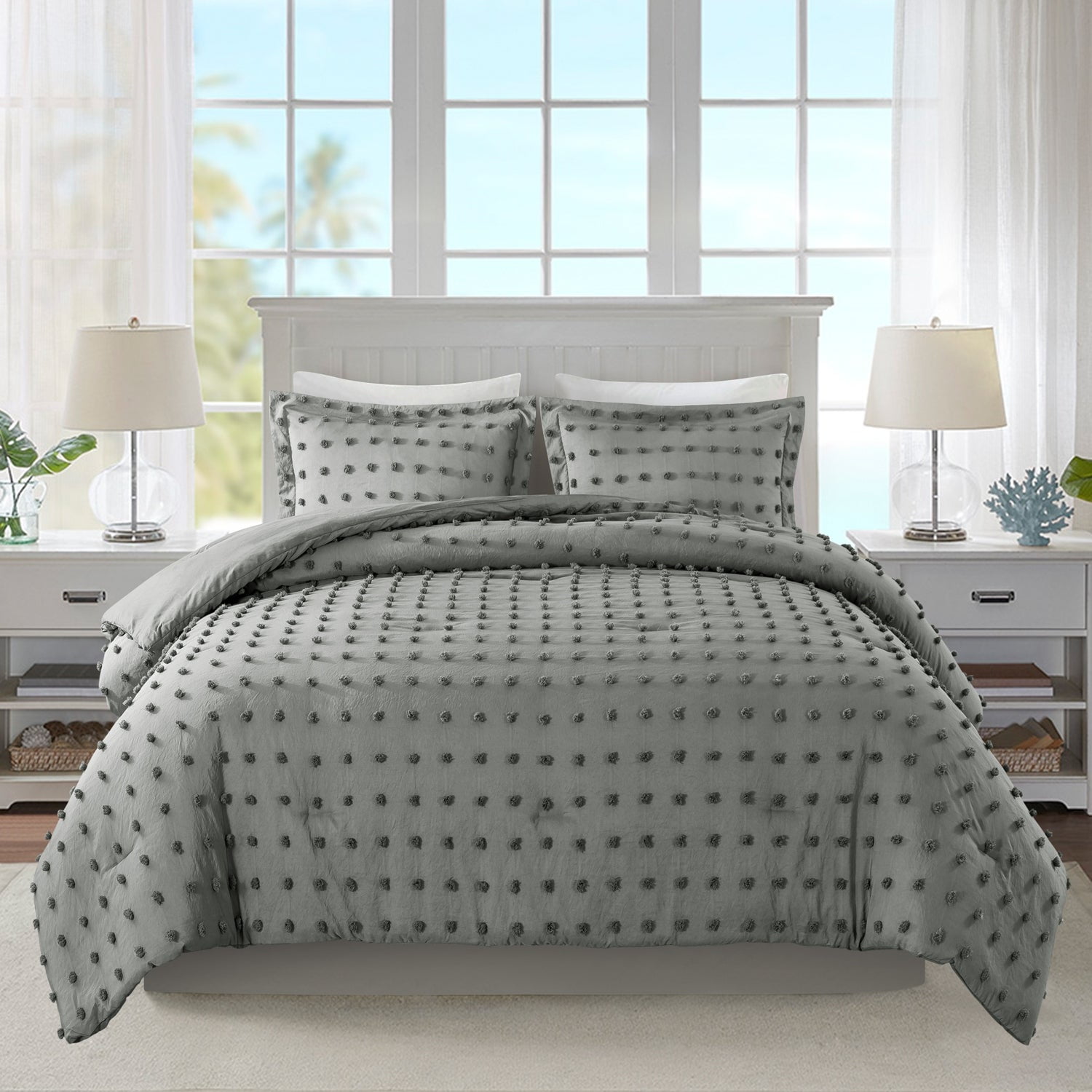 JML Tufted Design Jacquard Comforter Set Dark Grey King 3 Piece - Walmart.com