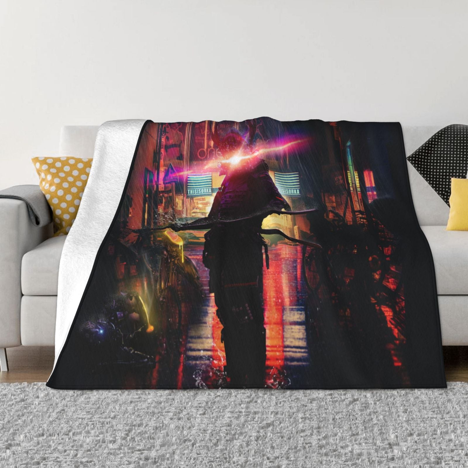 XMXT Throw Blanket, Cyberpunk Samurai Print Machine Washable Blankets ...