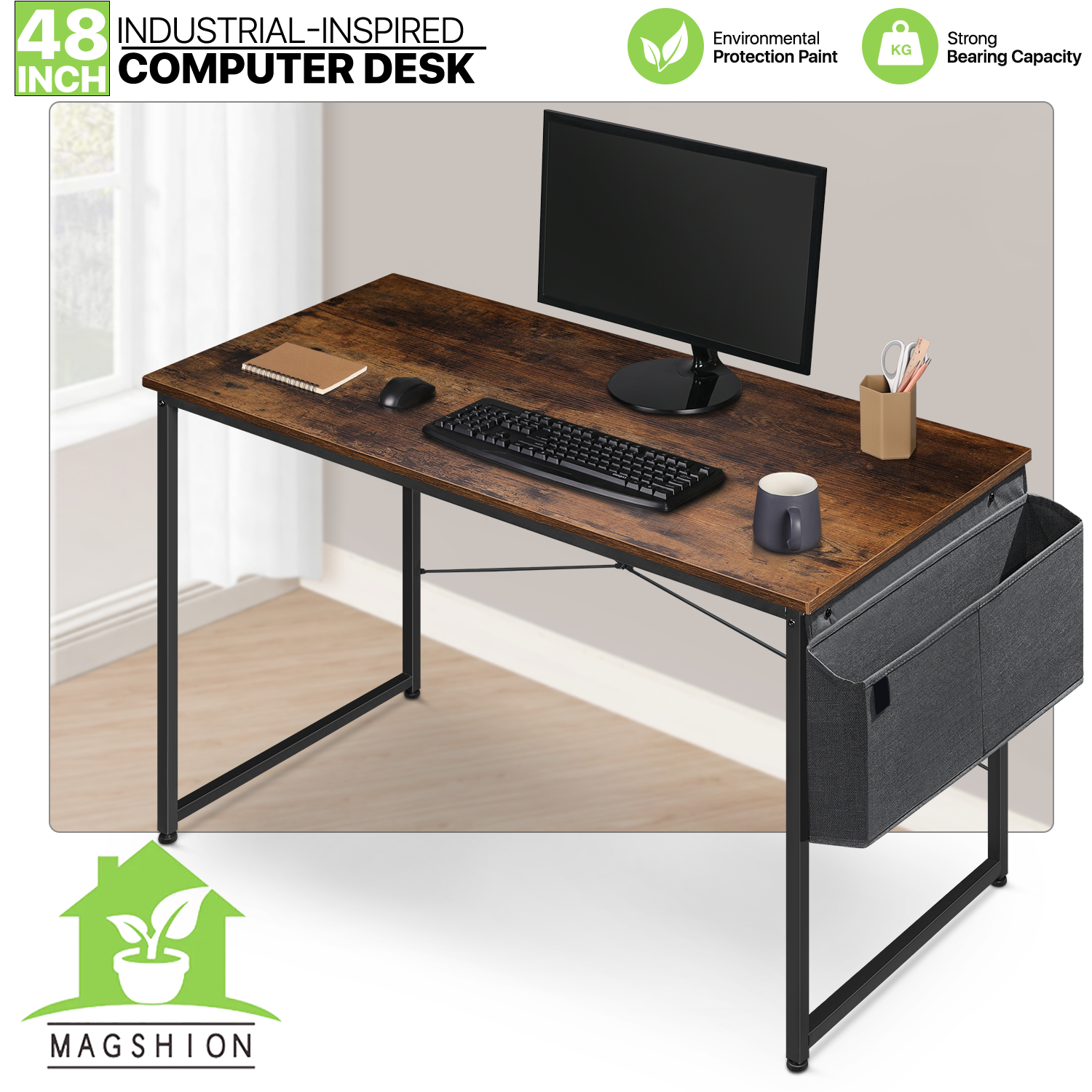 Magshion Computer Desk with Storage Bag, 47" Workstation Table for Home ...