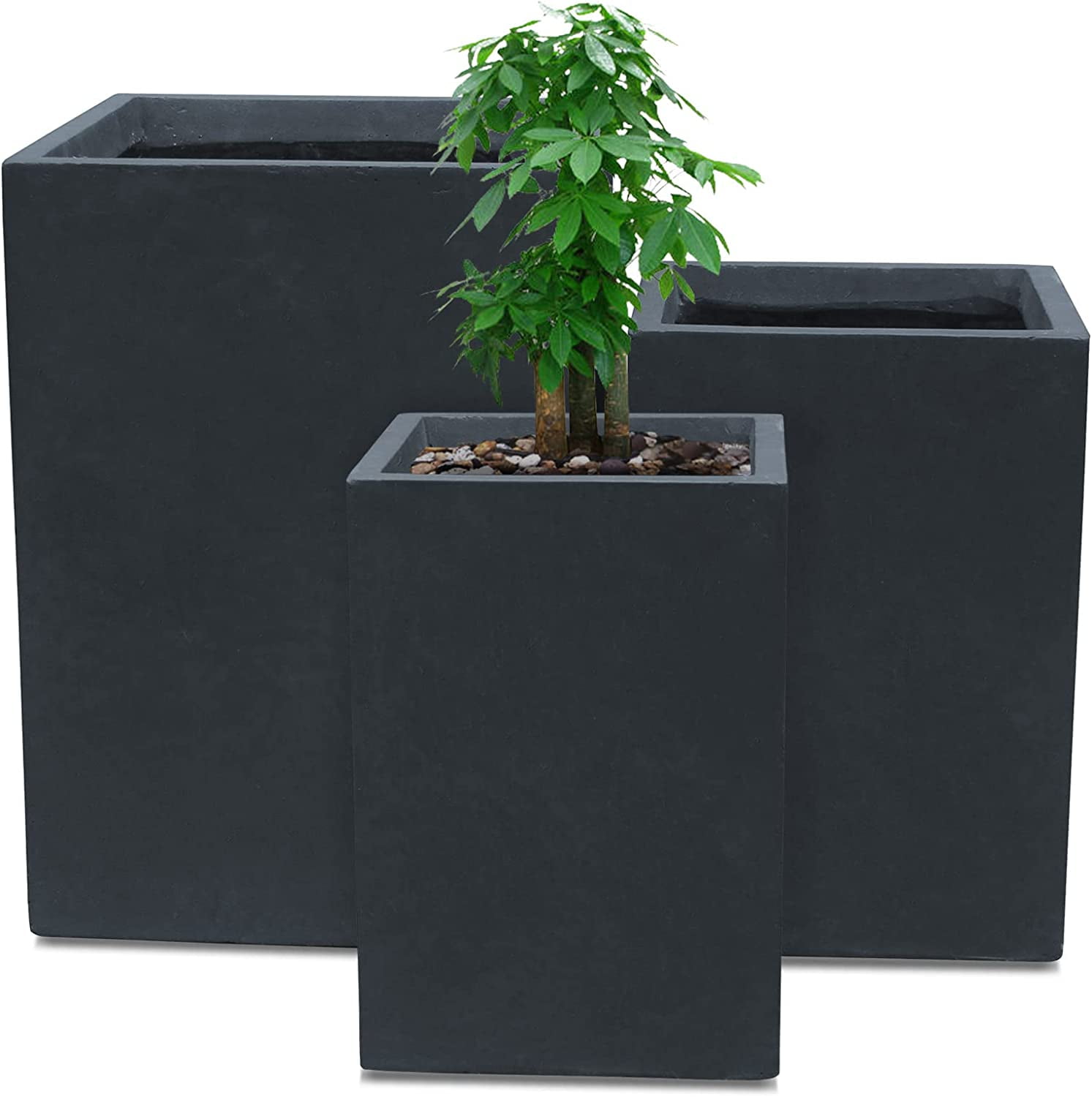 ZXNYH 19", 16" and 13" H Concrete Tall Square Planters Outdoor/Indoor ...
