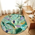 Abstract Leaf 3.3' Round Rug for Bedroom Reading Corner, Crystals Gold ...