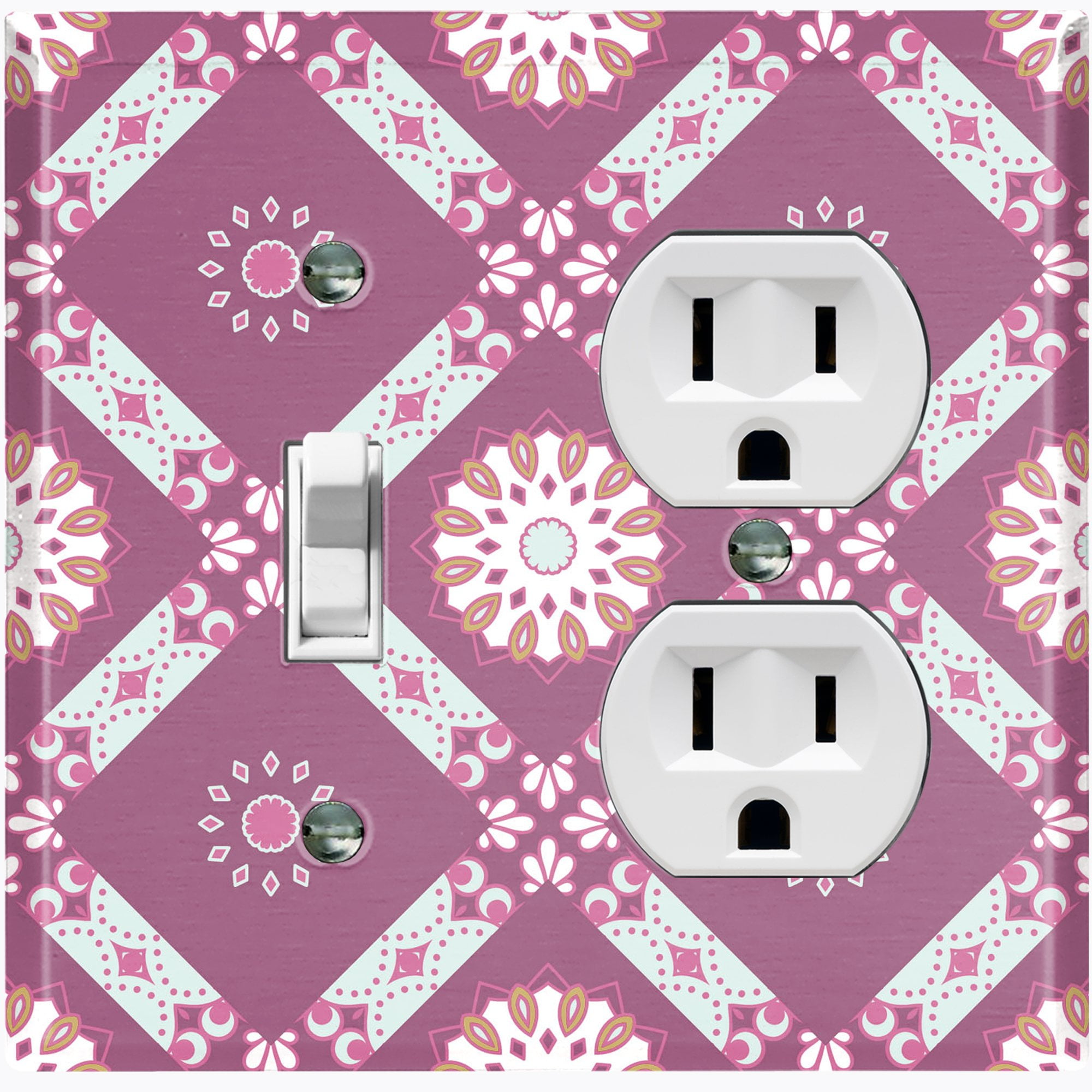 Metal Light Switch Plate Cover Mandala Purple Floral Pattern Damask ...