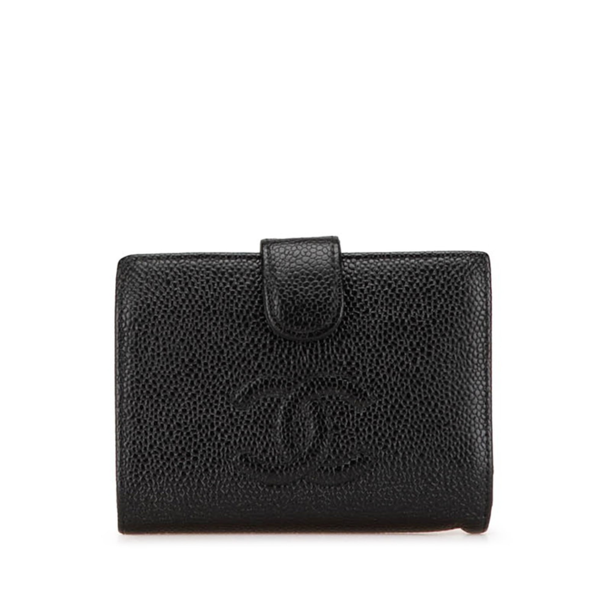 Pre-Owned CHANEL Coco Mark Bi-fold Wallet Black Caviar Skin Women's ...