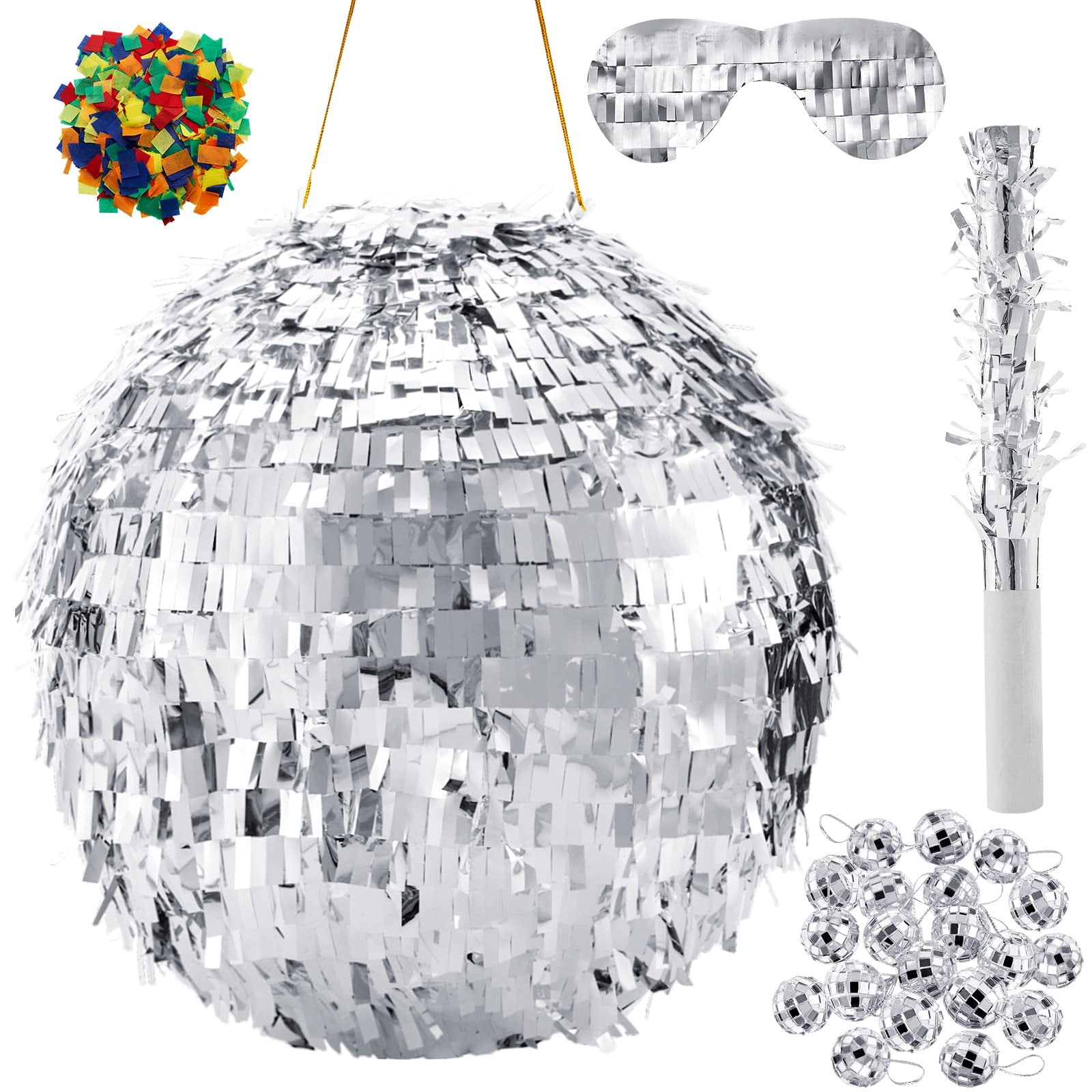 Piñata Lewtemi Disco Ball plateada de 30 cm con confeti con forma de ...