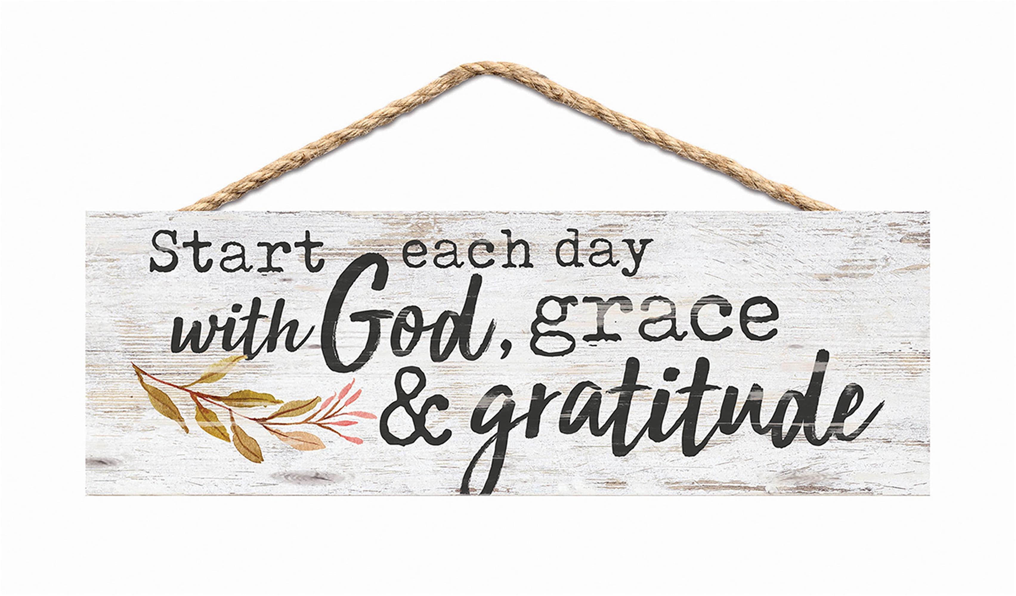 Start Day God Grace Gratitude Whitewash 10 x 3.5 Inch Wood Slat Hanging ...