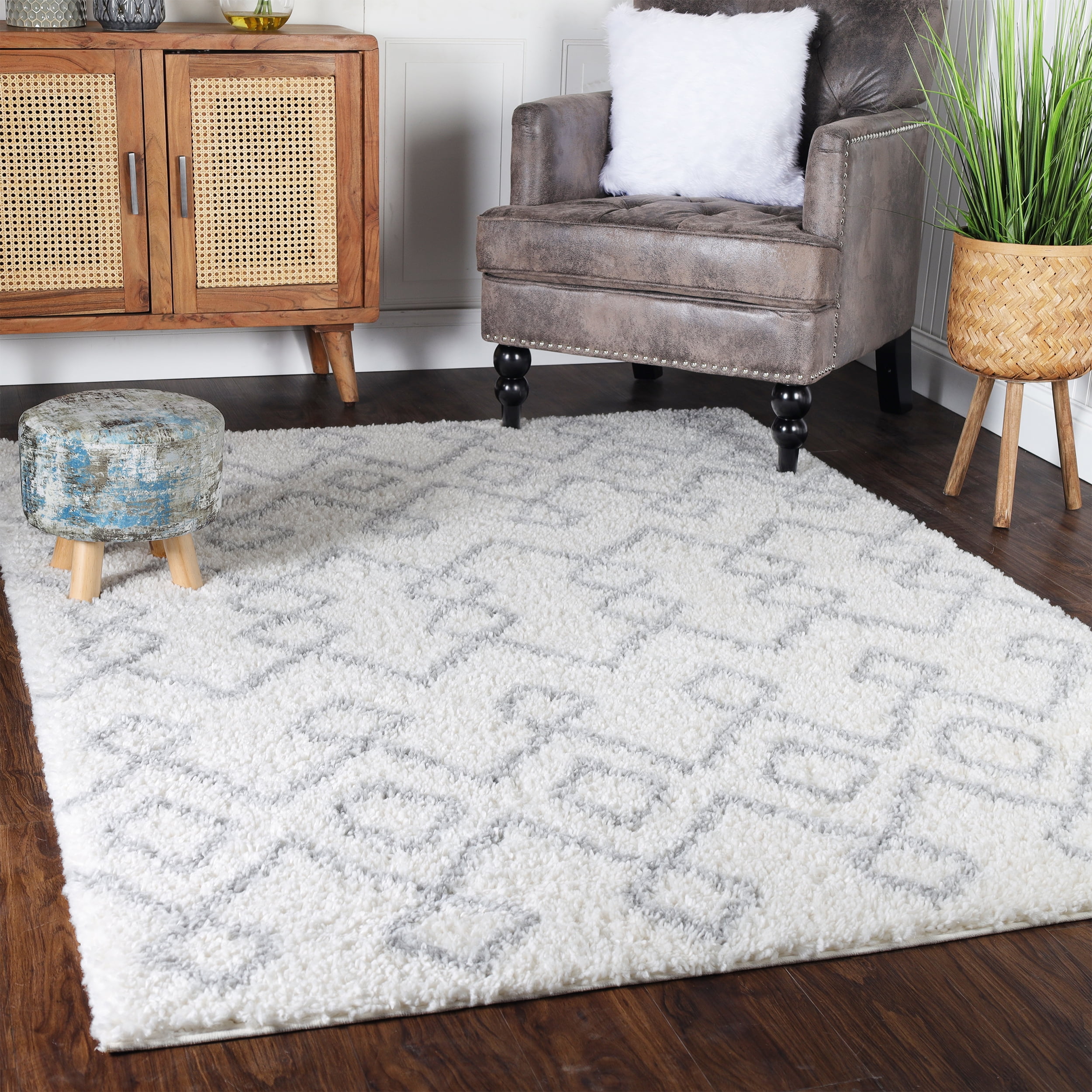 Diamond Loop Plush Polypropylene Indoor Shag Area Rug - 8' x 10’, Gray ...