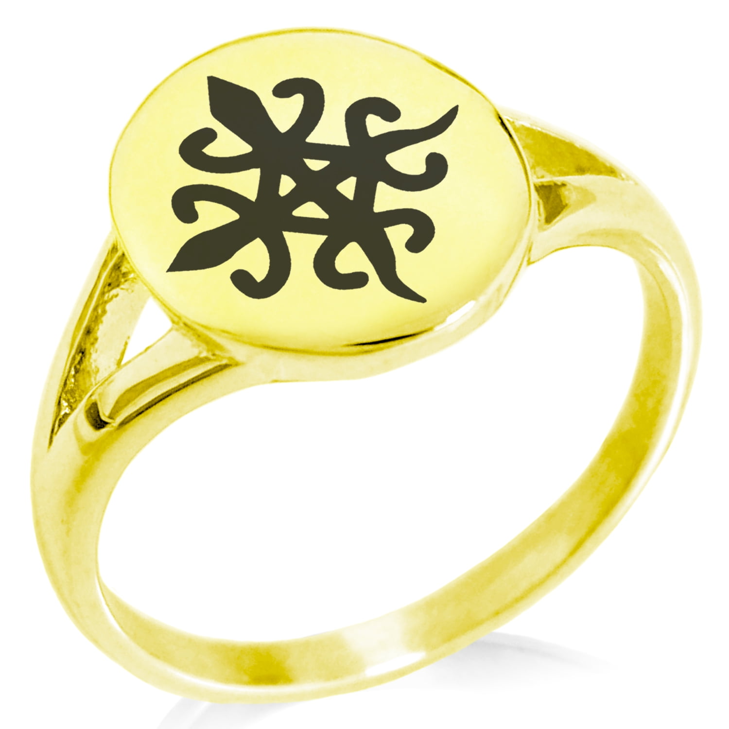 Stainless Steel Aztec Unity Rune Minimalist Oval Top Polished Statement ...