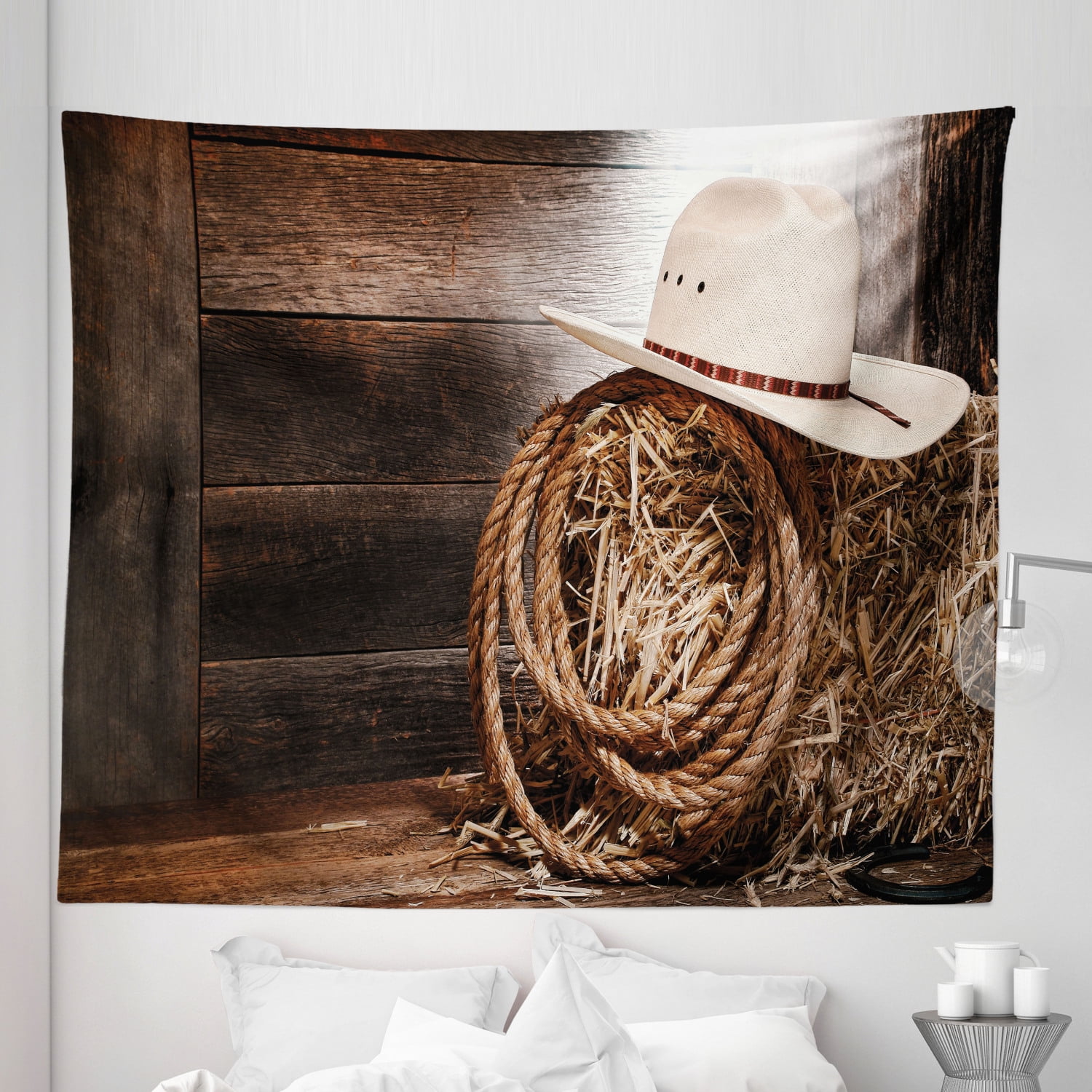 Western Tapestry, American West Rodeo Hat Traditional Ranching Robe on ...