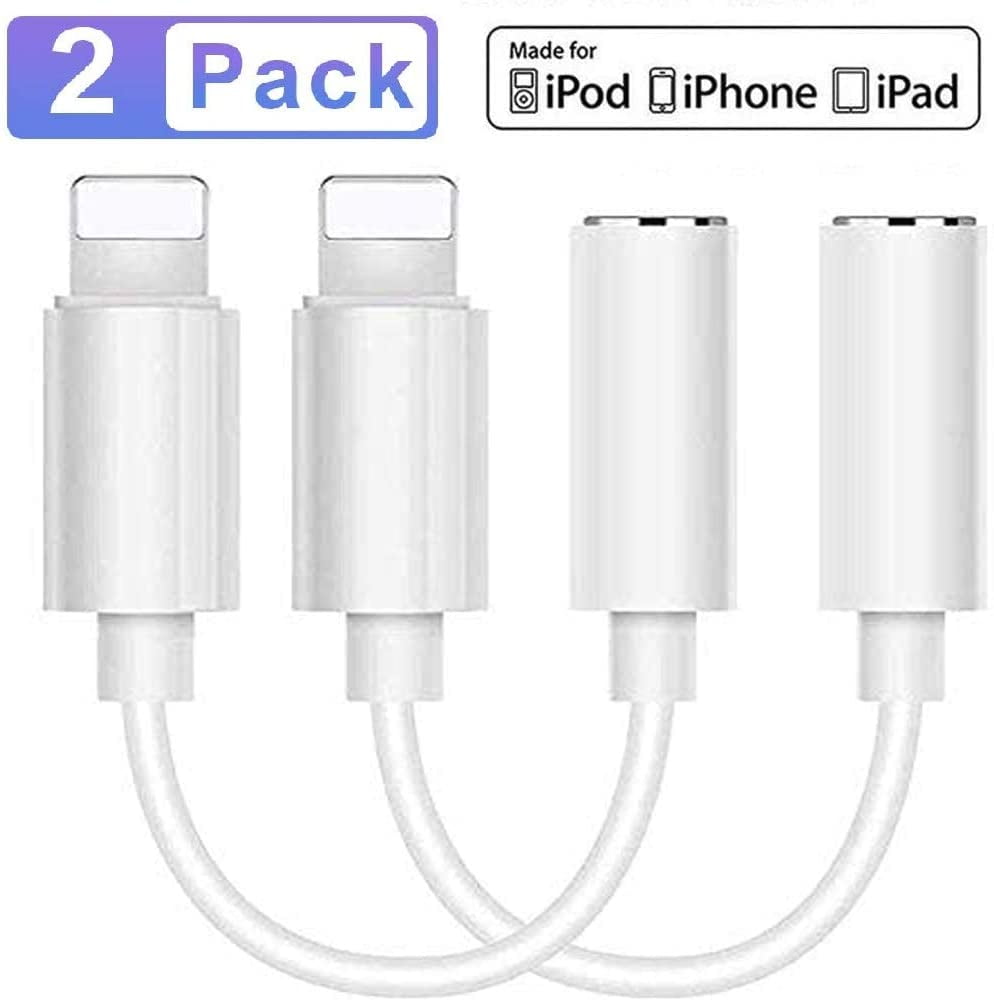 2 Pack iPhone Headphones Adapter, Lightning to 3.5mm Headphone Jack ...