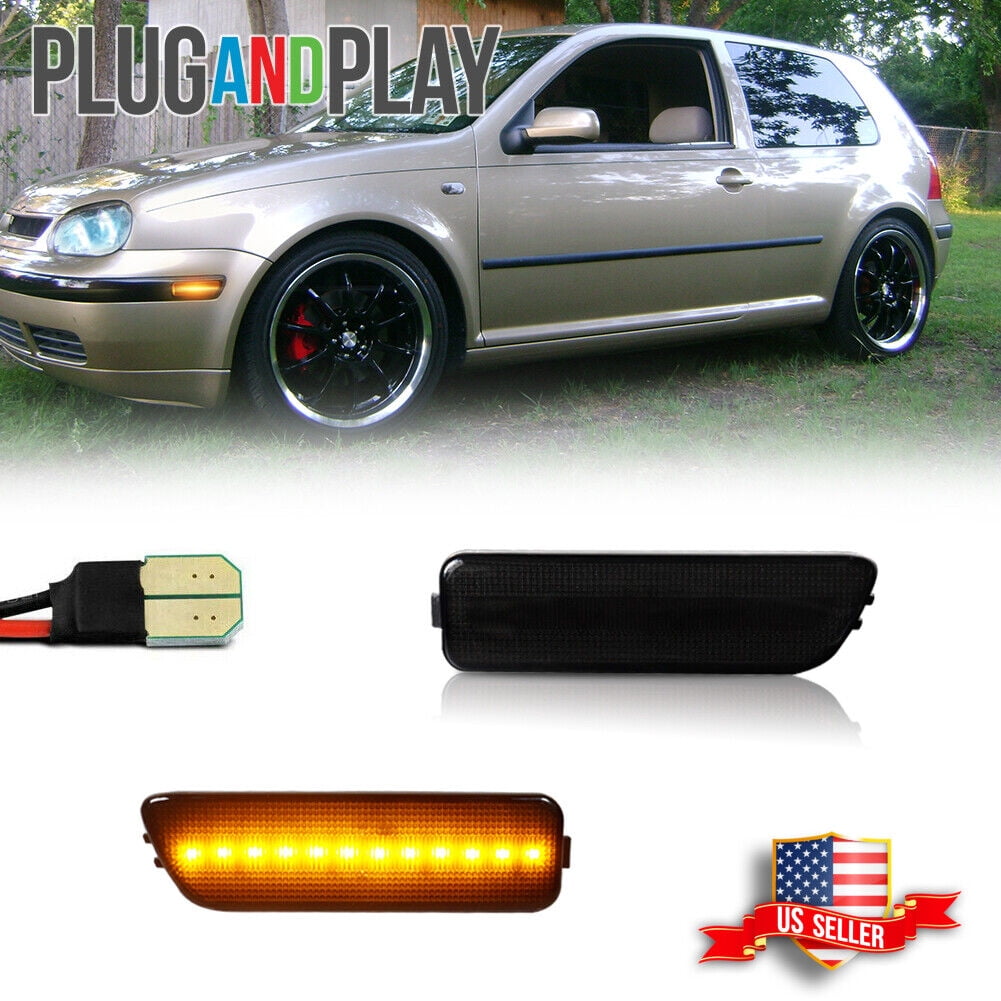 GTINTHEBOX For VW MK4 Golf GTI R32 Jetta Smoked Lens Amber LED Front ...