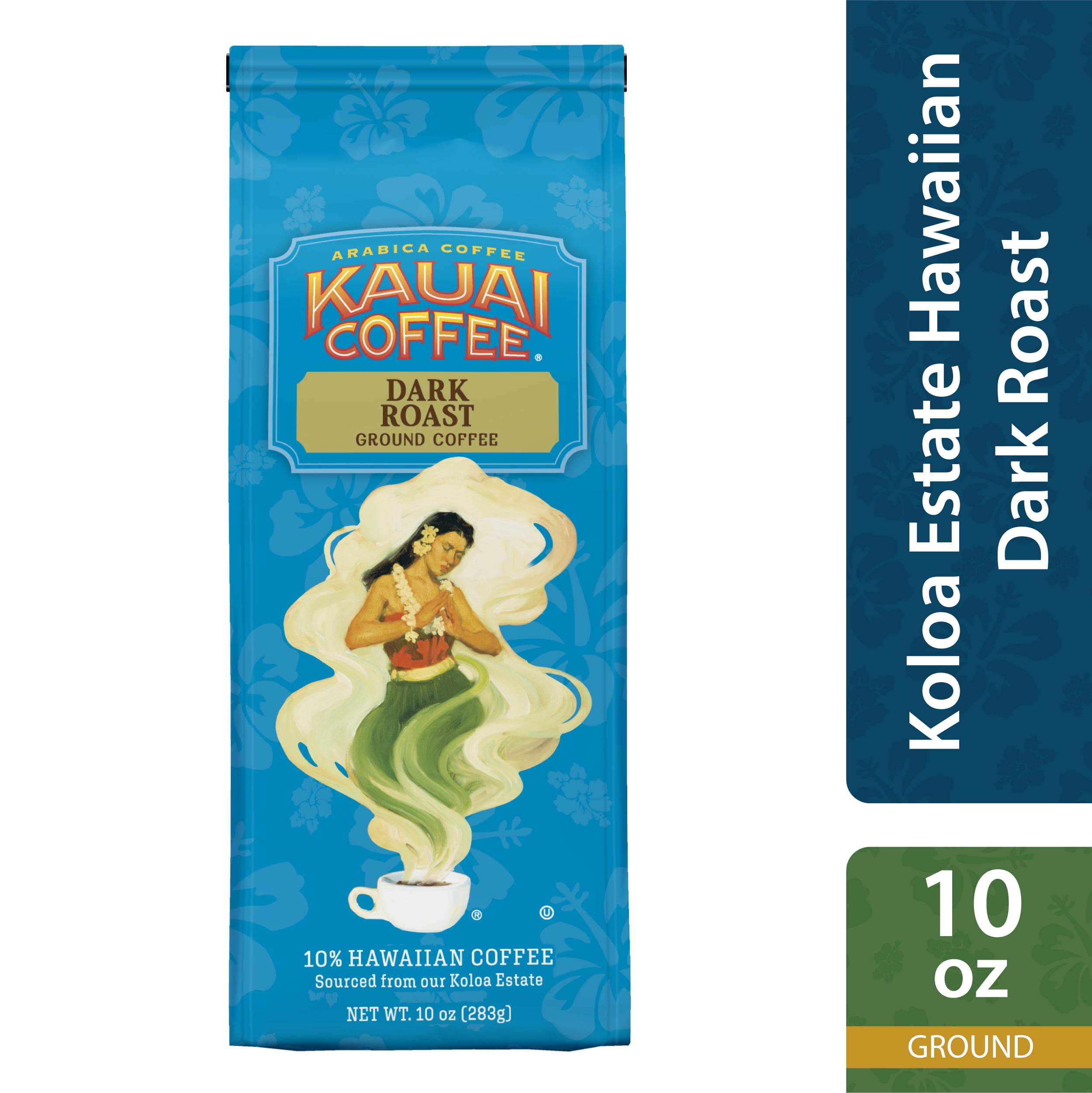 Kauai Ground Coffee Koloa Estate Hawaiian, Dark Roast, 10 oz Package ...