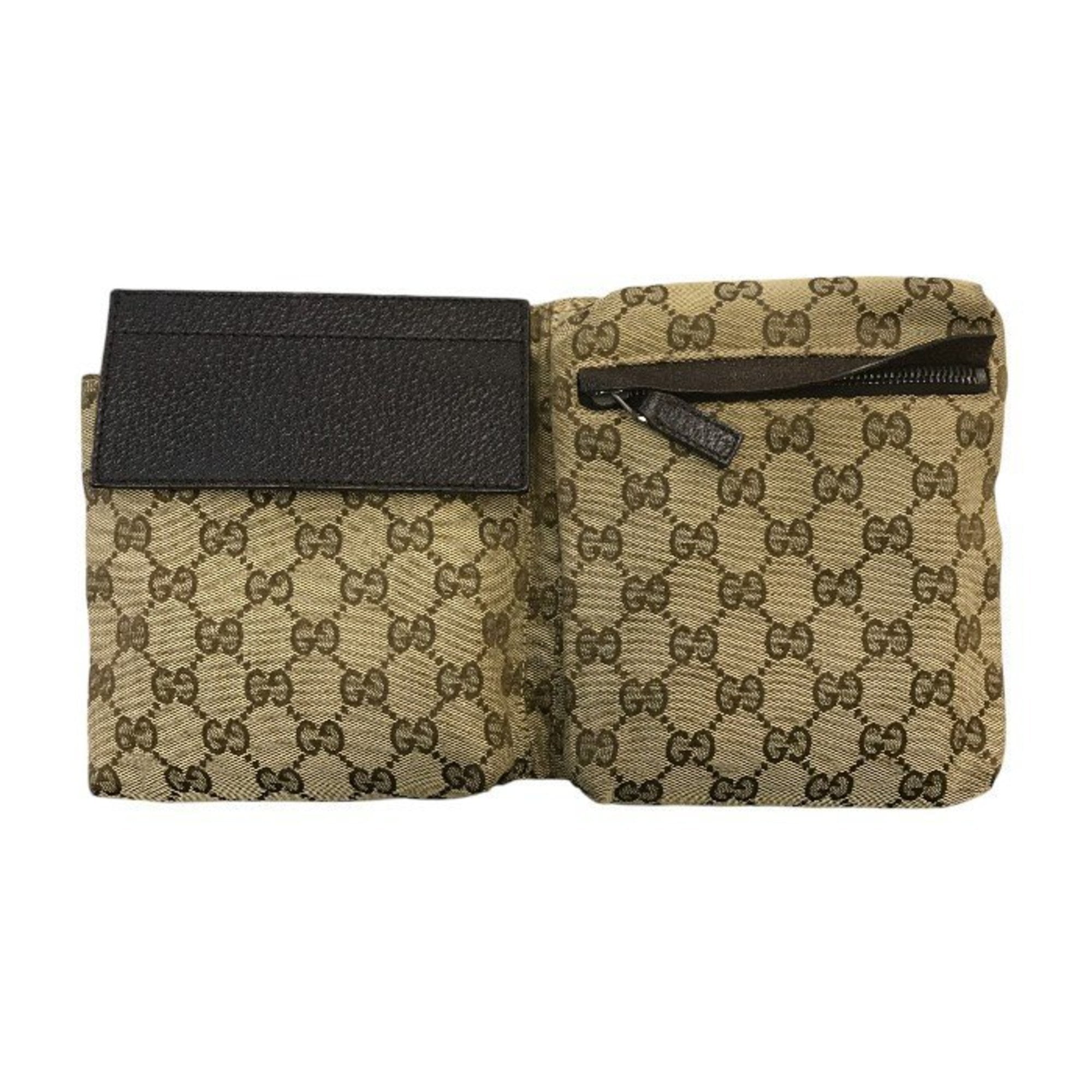 Pre-Owned GUCCI Gucci Body Bag Men's GG Canvas Leather Waist Pouch ...
