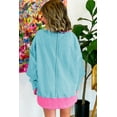 Casuashion Vibrant Light Blue Colorblock Patchwork Crew Neck Loose Fit ...