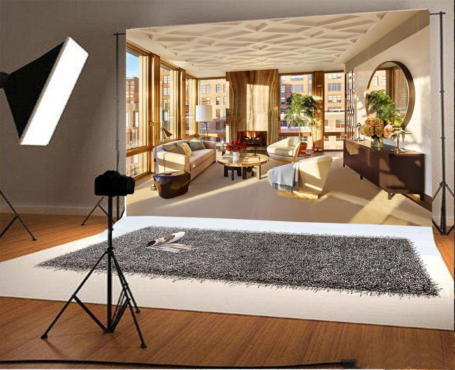 XDDJA Polyester Fabric 7x5ft Living Room Backdrop Interior Decoration ...