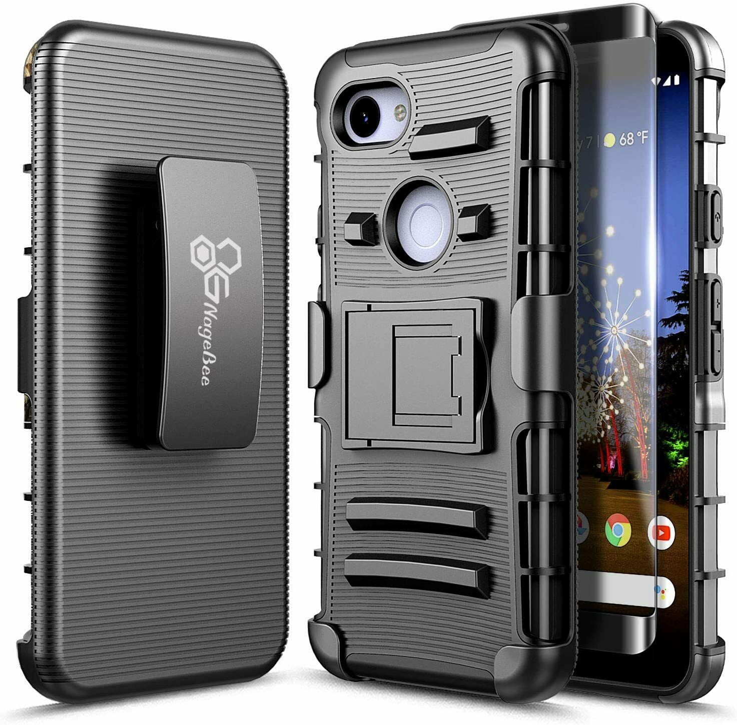 Google Pixel 3A Case with Tempered Glass Screen Protector (Full ...