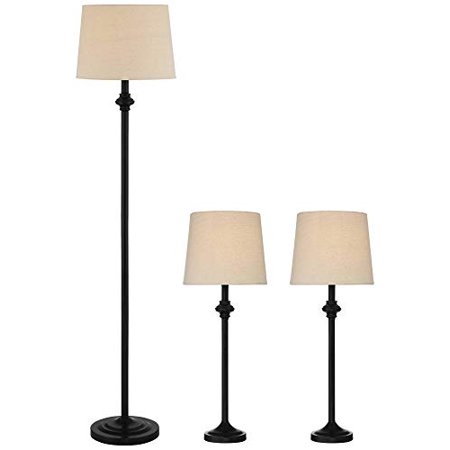 Carter Traditional 3 Piece Table Floor Lamp Set Black Metal Cream ...