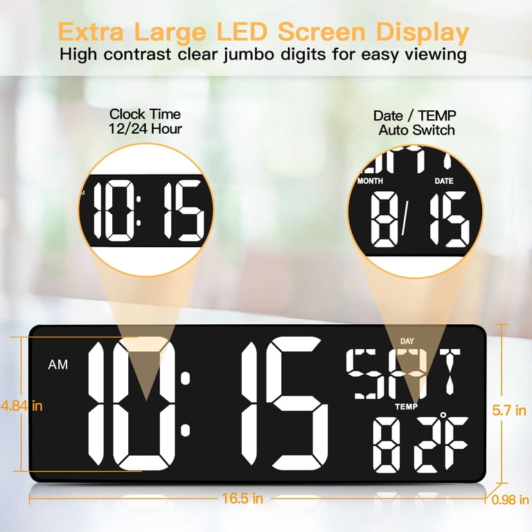 XREXS Large Digital Wall Clock With Remote Control, 17 Inch, 40% OFF
