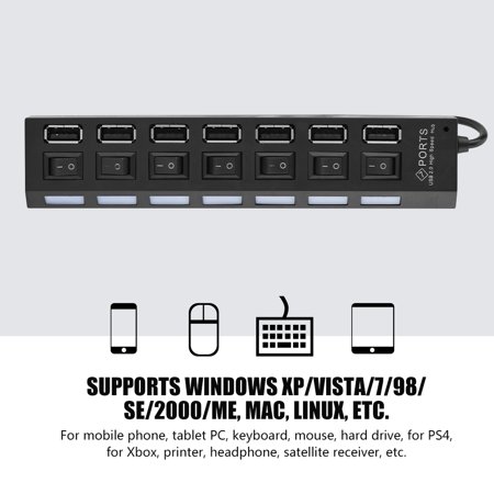 Sonew 480Mbps 7 Port USB Hub No Conflict Plug & Play 7 Port USB 2.0 Hub ...