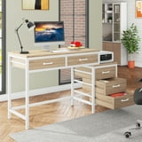Tribesigns Solid Wood Computer Desk with 3 File Drawers and Storage ...