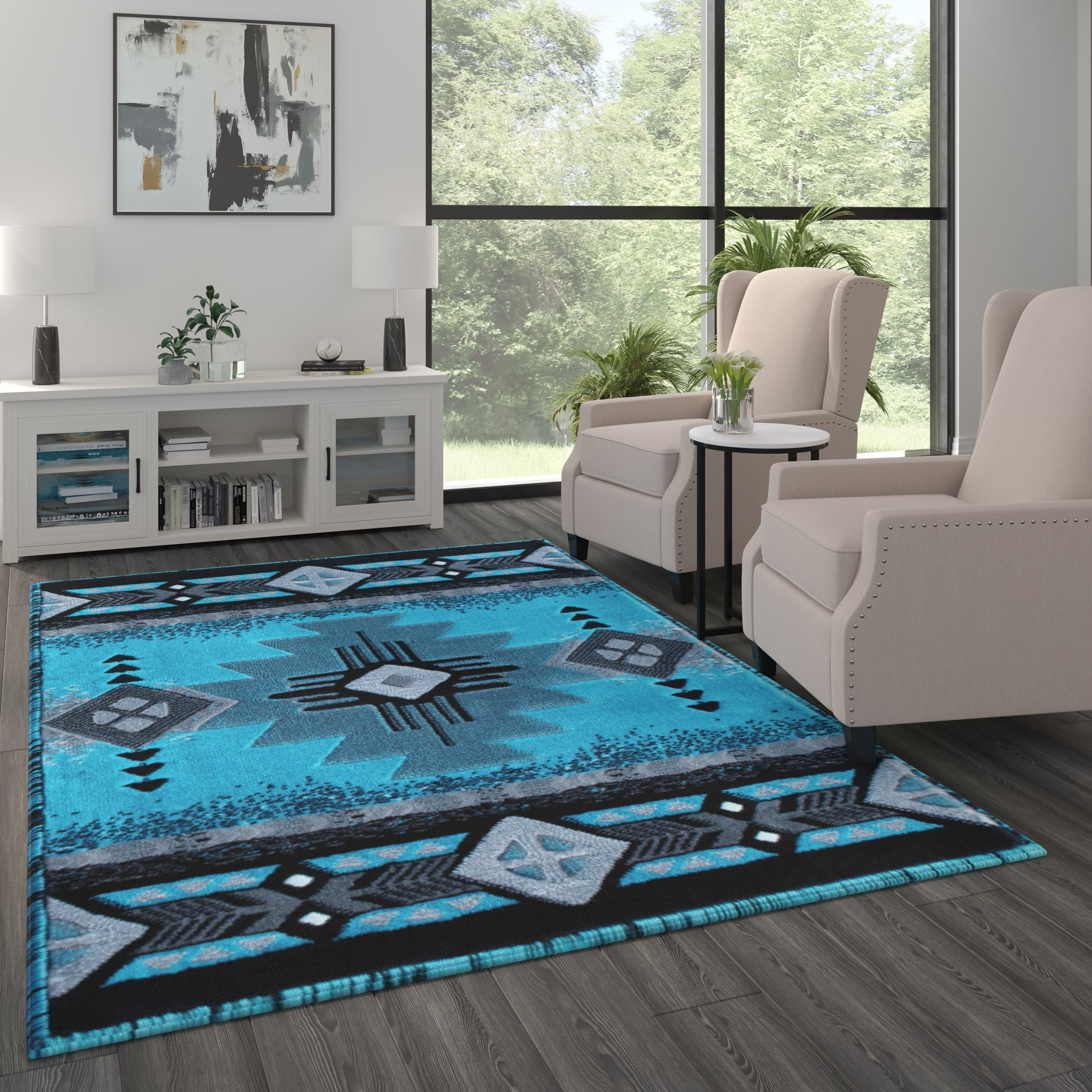 BizChair Southwest Native Design Area Rug (6 Feet X 9 Feet, Turquoise ...