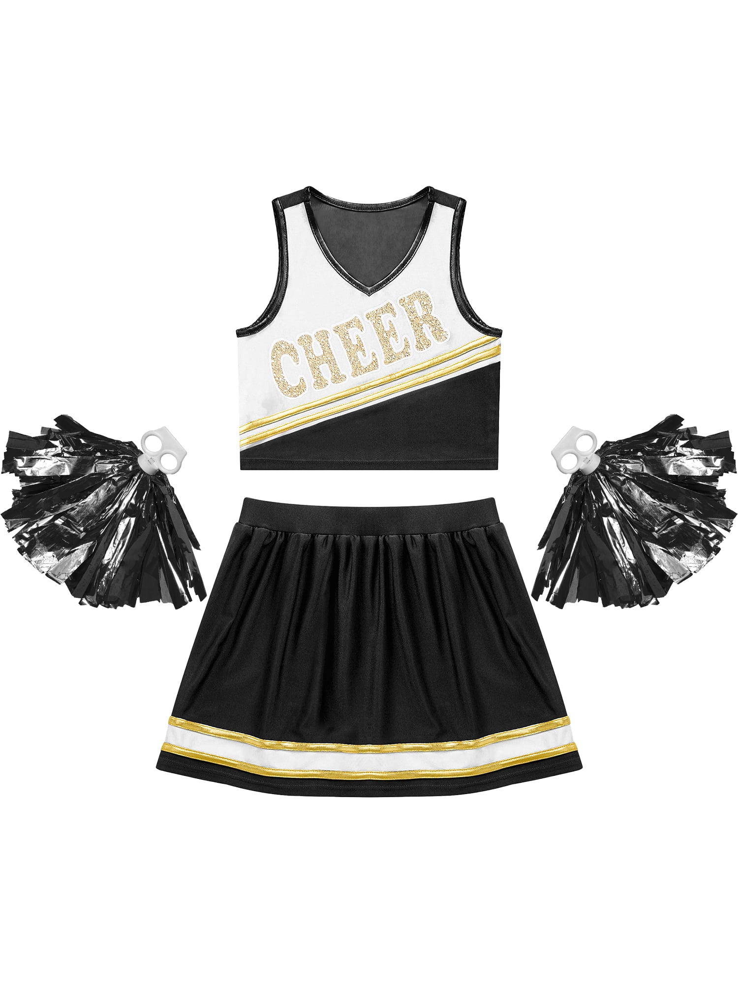 Aislor Kids Girls Cheer Leader Tank Tops Skirts and Pom Pom Set High ...