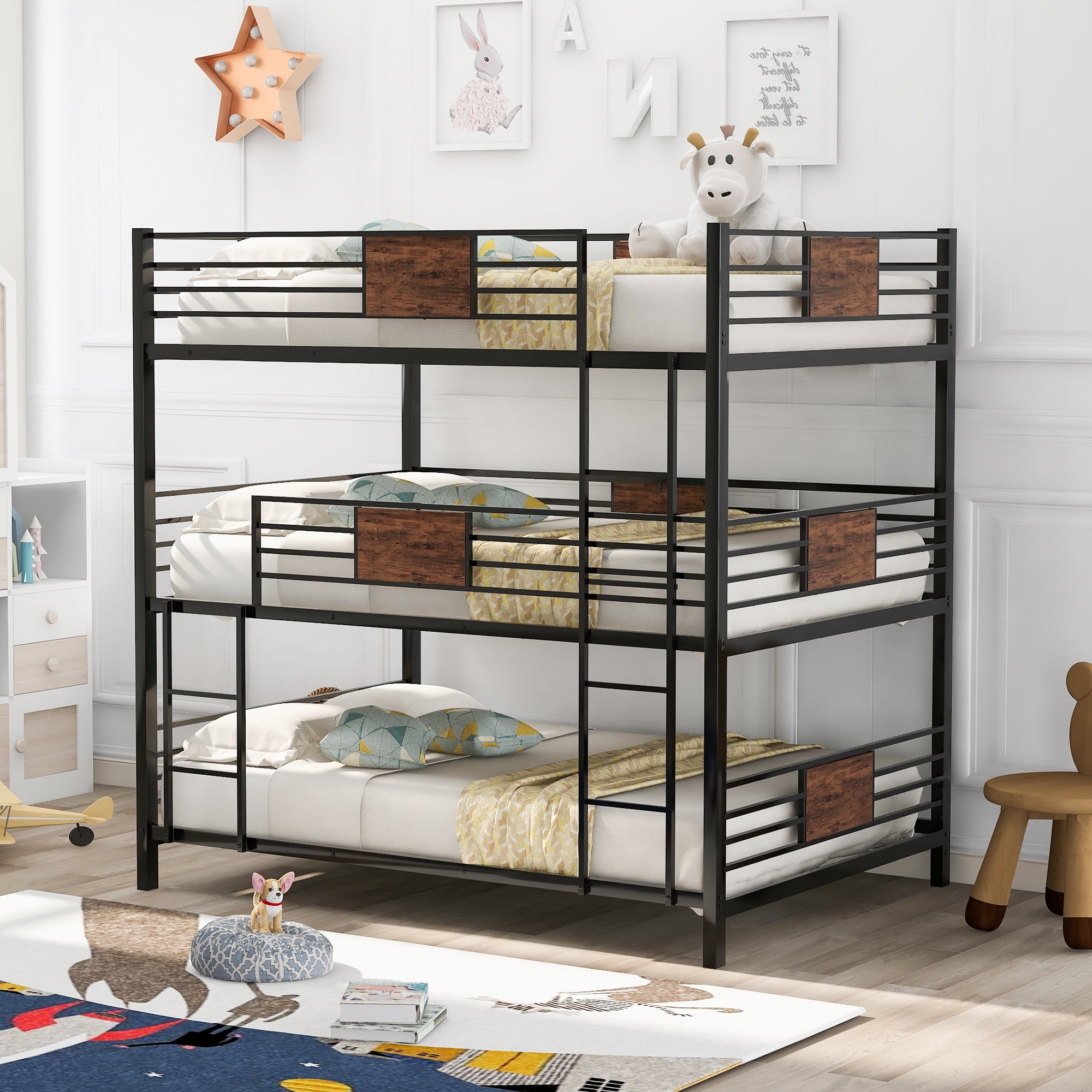 Full Full Full Triple Bed With Built in Ladder Divided Into Three full-full-full-triple-bed-with-built-in-ladder-divided-into-three