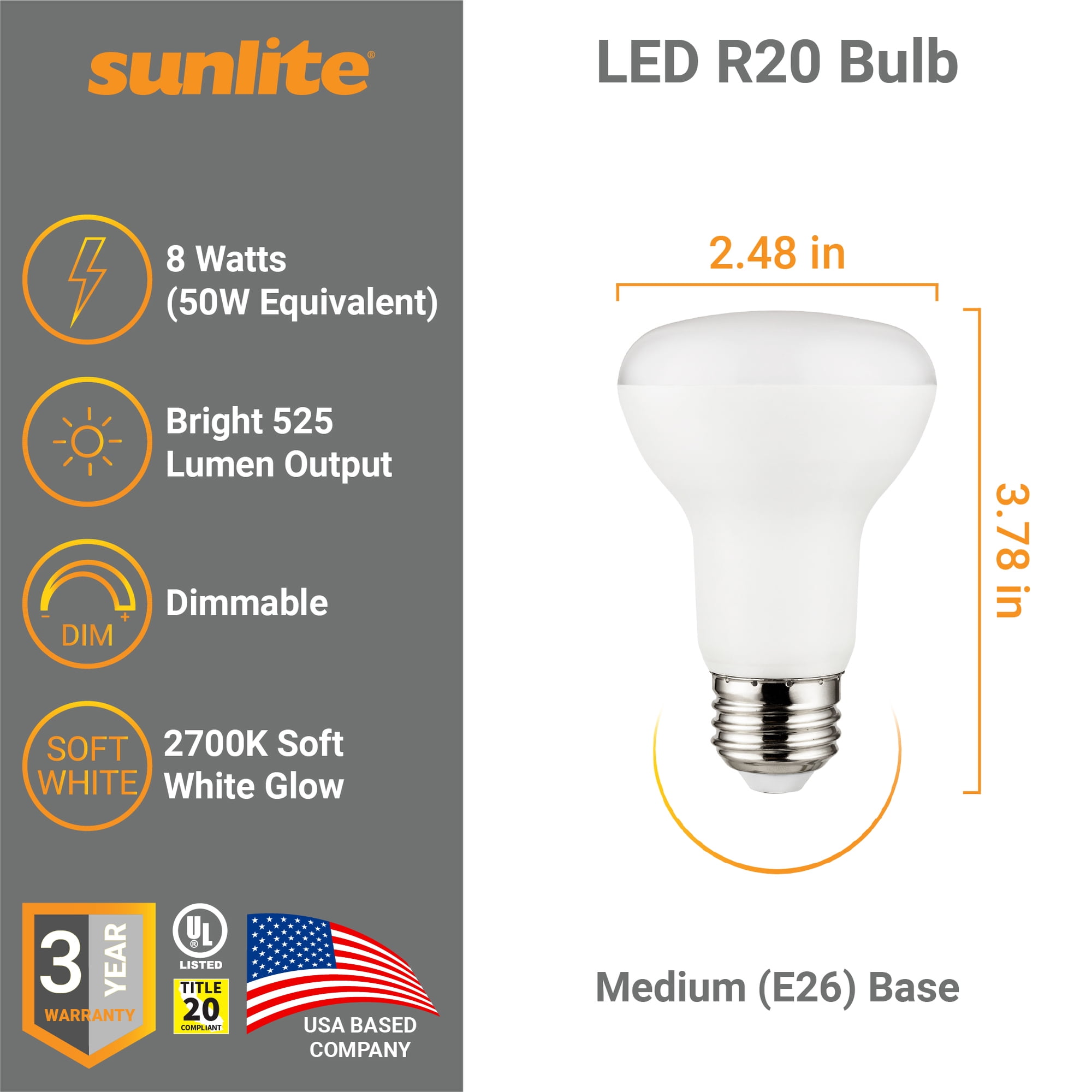 LED Light Bulb 8 Watts 90 CRI R20 Soft White 6pc - Walmart.com