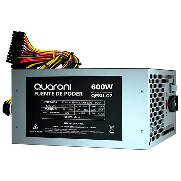 Fuente De Poder PC 600W QUARONI ATX 24P SATA QPSU-02 Quaroni QPSU-02 ...