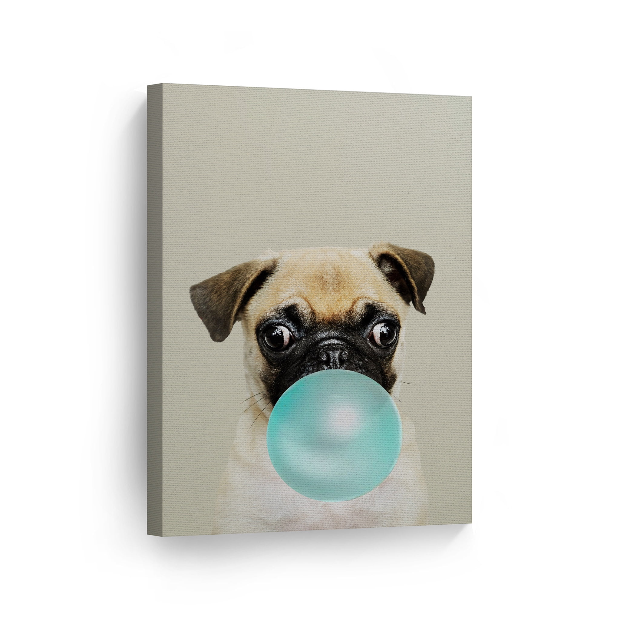 Smile Art Design Puppy Pug Dog Animal Bubble Gum Art Teal Blue CANVAS ...