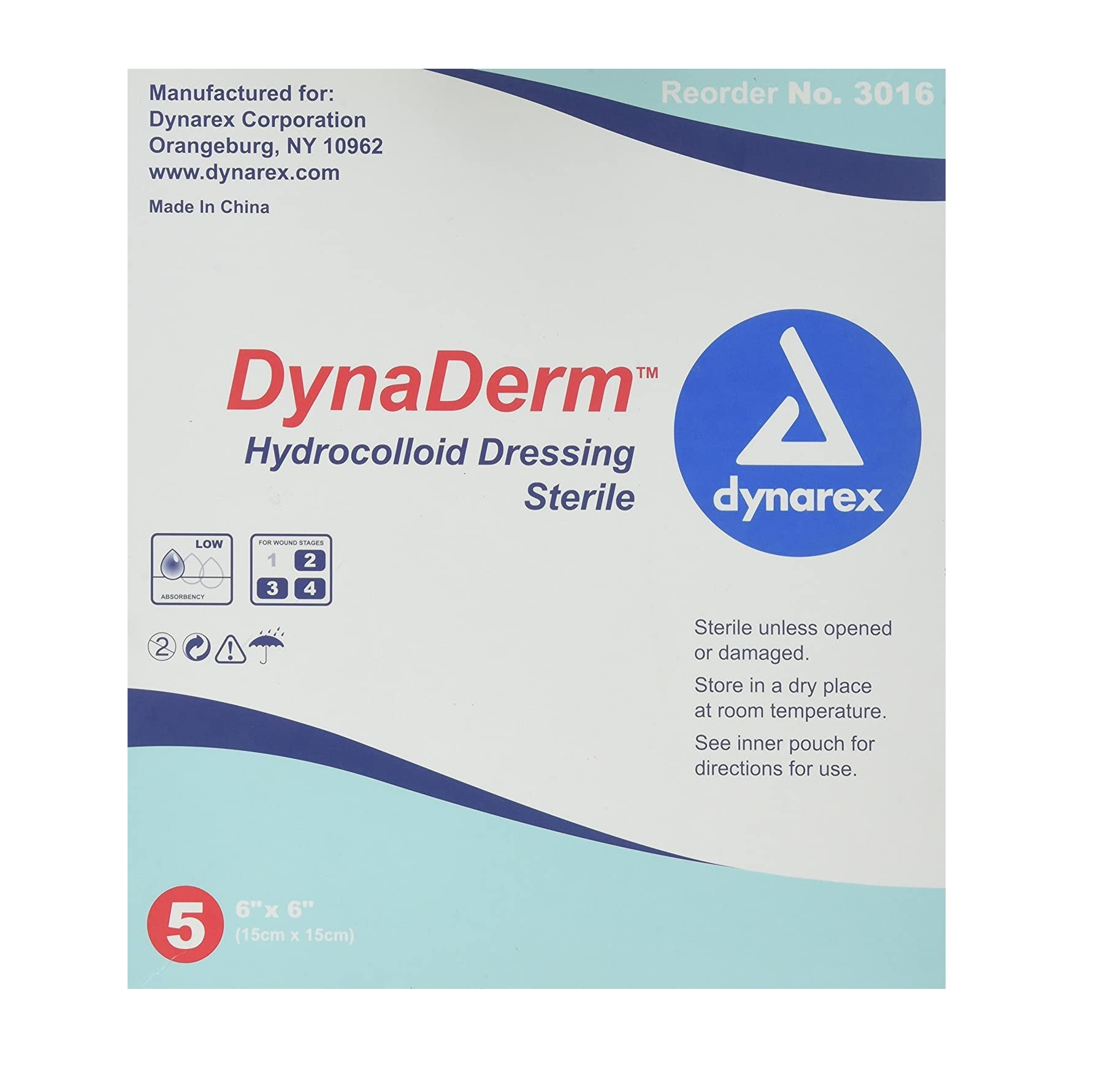 Dynarex DynaDerm Hydrocolloid Dressing Pads 6" x 6" Sterile Pad - 50 ...