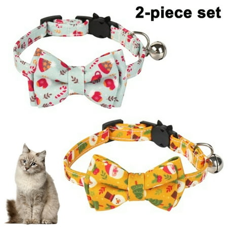 2 Pack/Set Christmas Cat Collar Breakaway with Cute Bow Tie and Bell for Adjustable Safety Pet ...