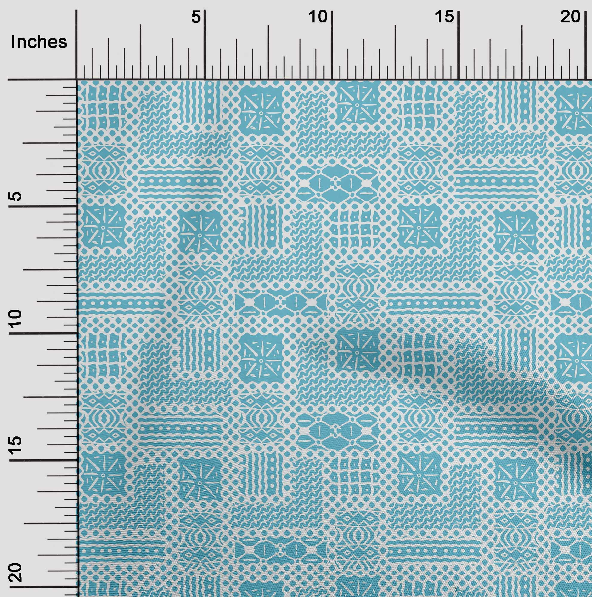 oneOone Georgette Viscose Turquoise Blue Fabric Geometric African ...