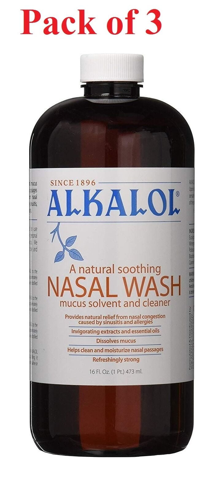 Alkalol Natural Soothing Nasal Wash Mucus Solvent & Cleaner 16 oz, 3 ...