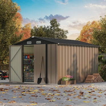 AECOJOY 12'x12' Extra Large Galvanized Metal Storage Shed with Lockable ...
