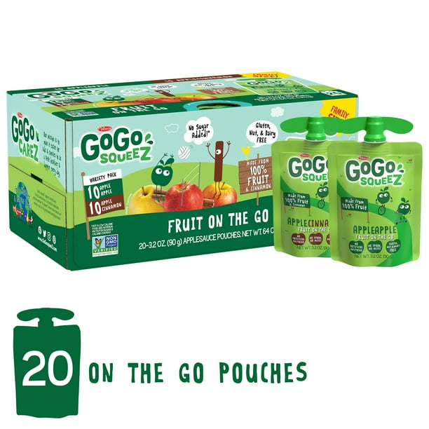 GoGo squeeZ Fruit on the Go Variety Pack, Apple Apple & Apple Cinnamon ...