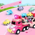 Beefunni 5 in 1 Transport Carrier Car Toy Set, Pink Princess Toys Truck ...