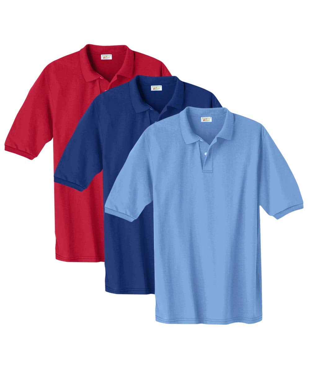 Hanes Mens Cotton-Blend Jersey Polo (Pack of 3) (1 Deep Royal / 1 Deep ...