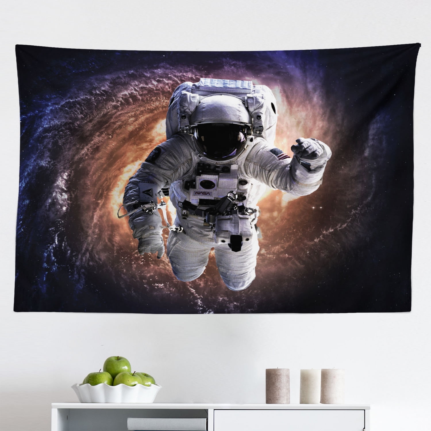 Galaxy Tapestry, Planet Earth Rocky Cliffs of Moon Lunar Panorama Art ...