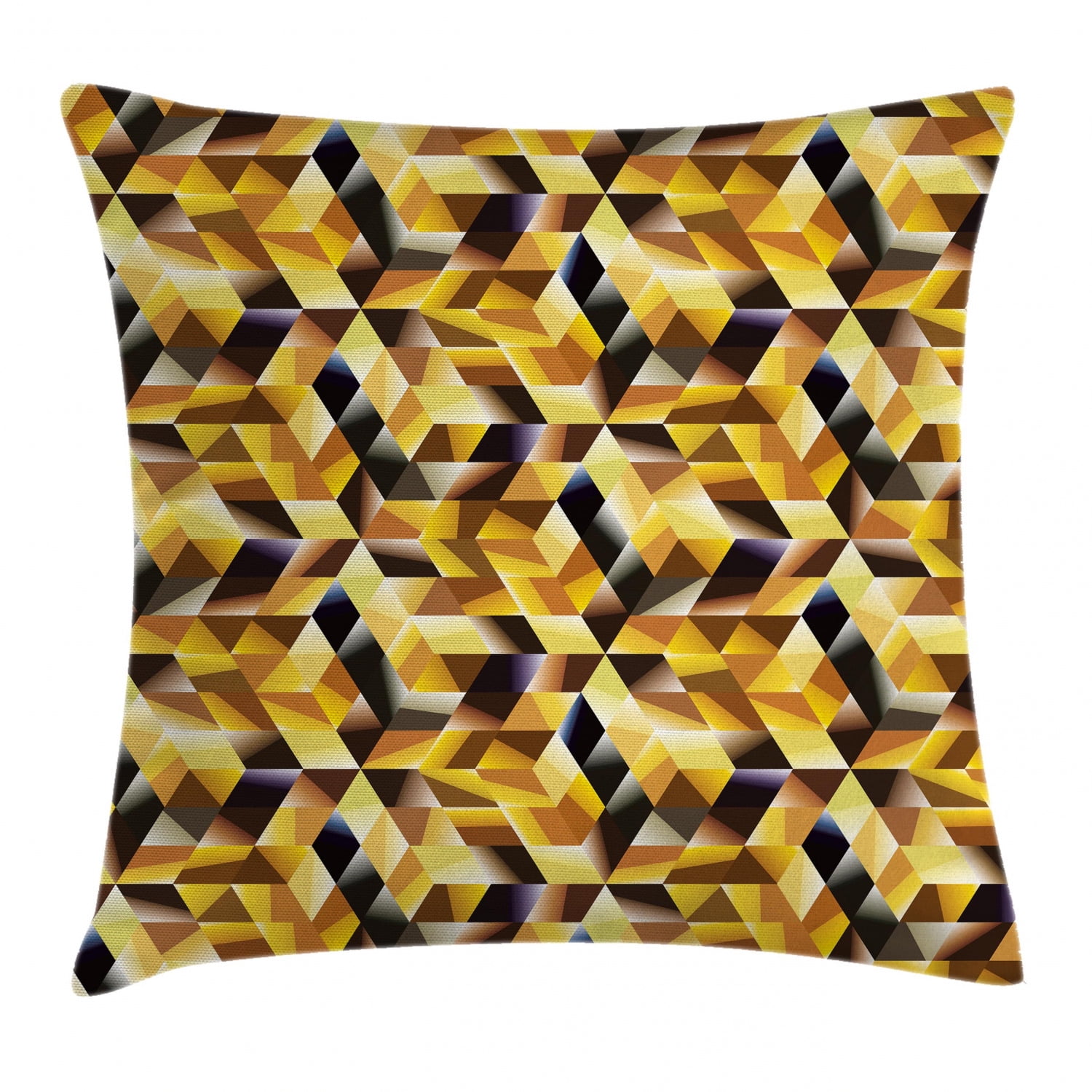 Gold Throw Pillow Cushion Cover, Cubes and Blocks Form Abstract Art ...