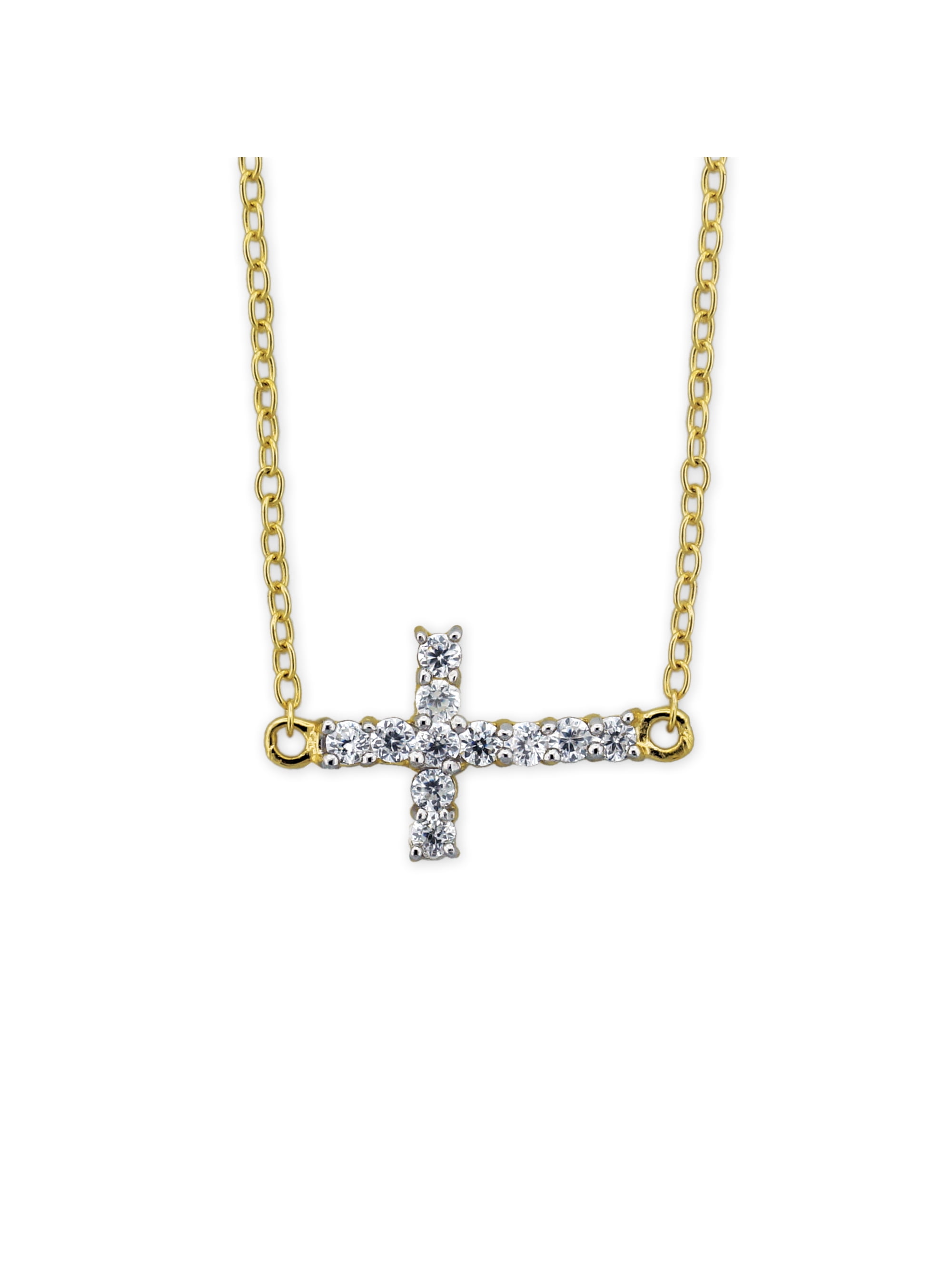 CZ 18kt Gold Over Sterling Silver Sideways Cross Pendant 18 Walmart cz-18kt-gold-over-sterling-silver-sideways-cross-pendant-18-walmart