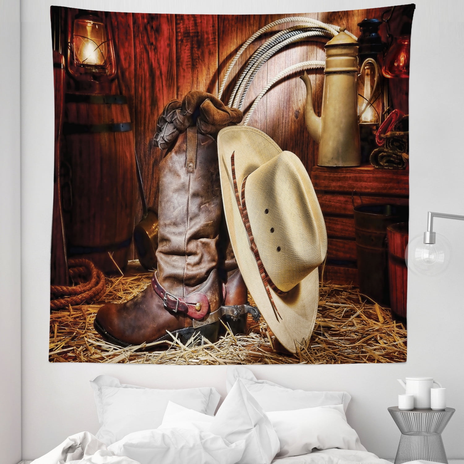 Western Tapestry, American West Rodeo Elements with Antique Supplies ...