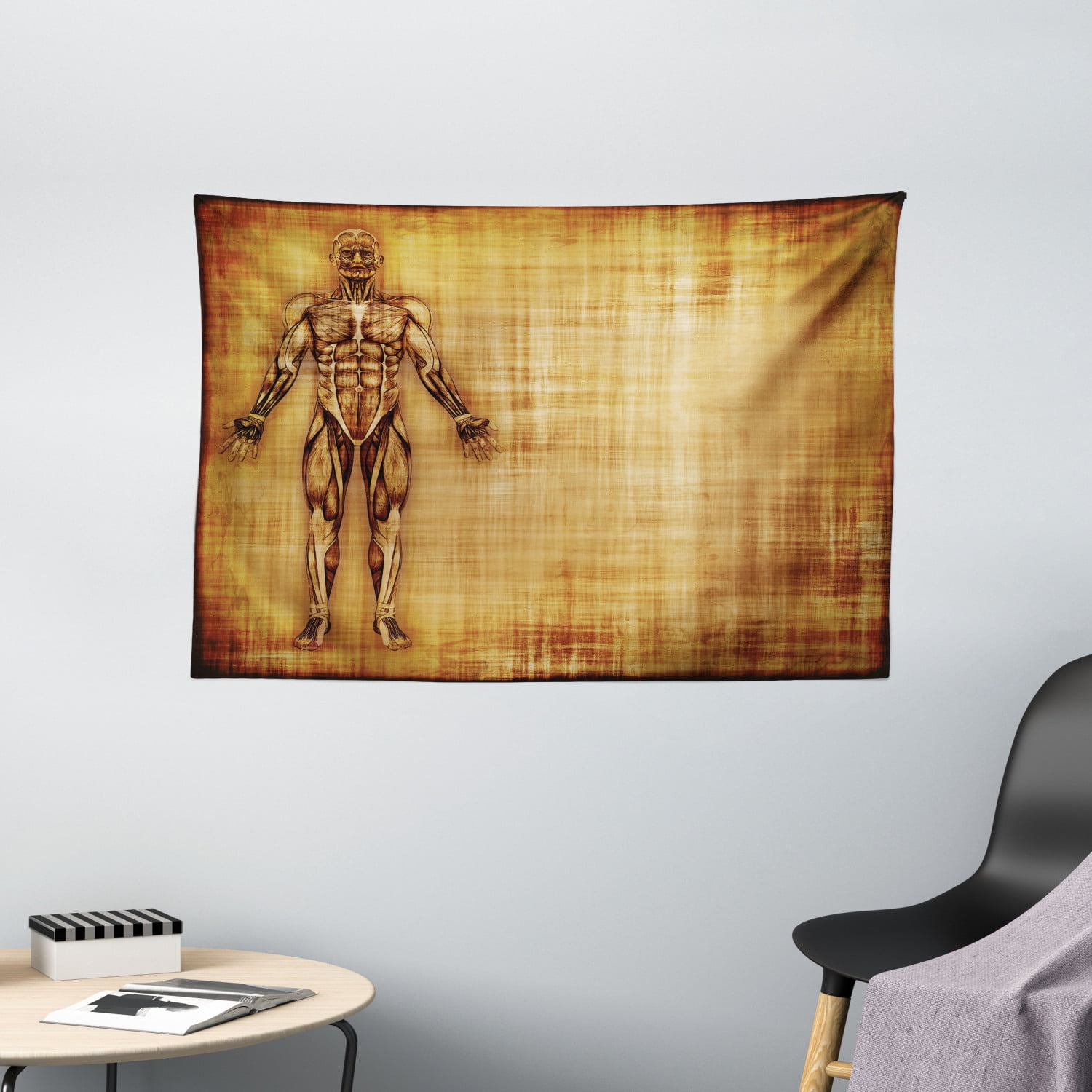 Human Anatomy Tapestry, Grunge Old Parchment Effect Skeleton Muscles of ...