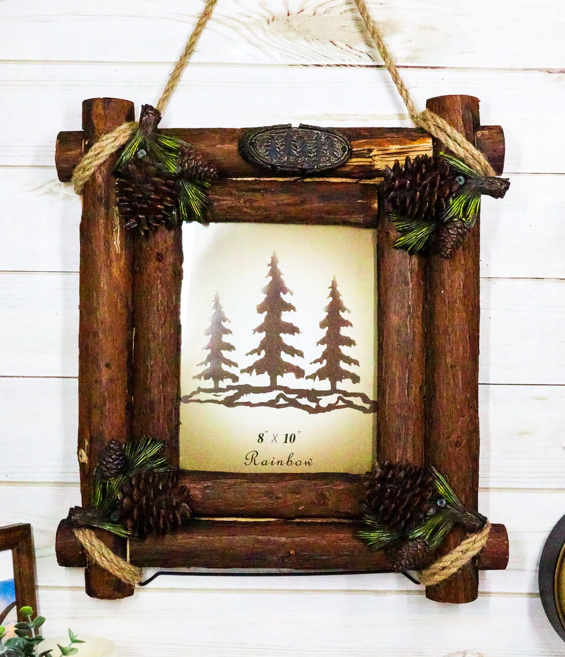 Rustic Western Fall Festive Pinecones With Wooden Logs Picture Frame 8 ...