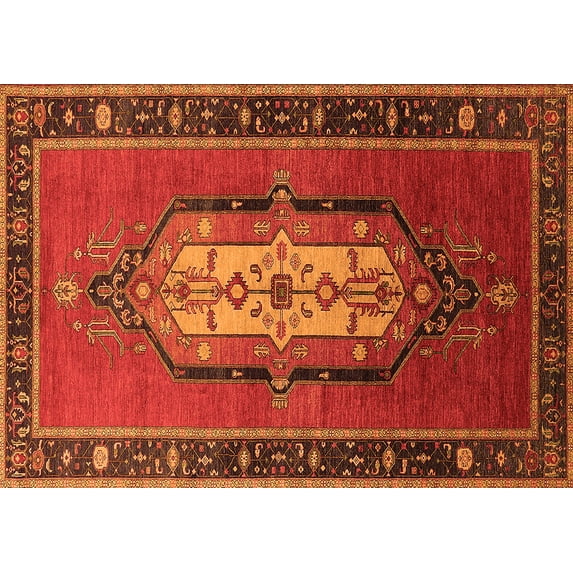 Ahgly Company Machine Washable Indoor Rectangle Oriental Orange ...